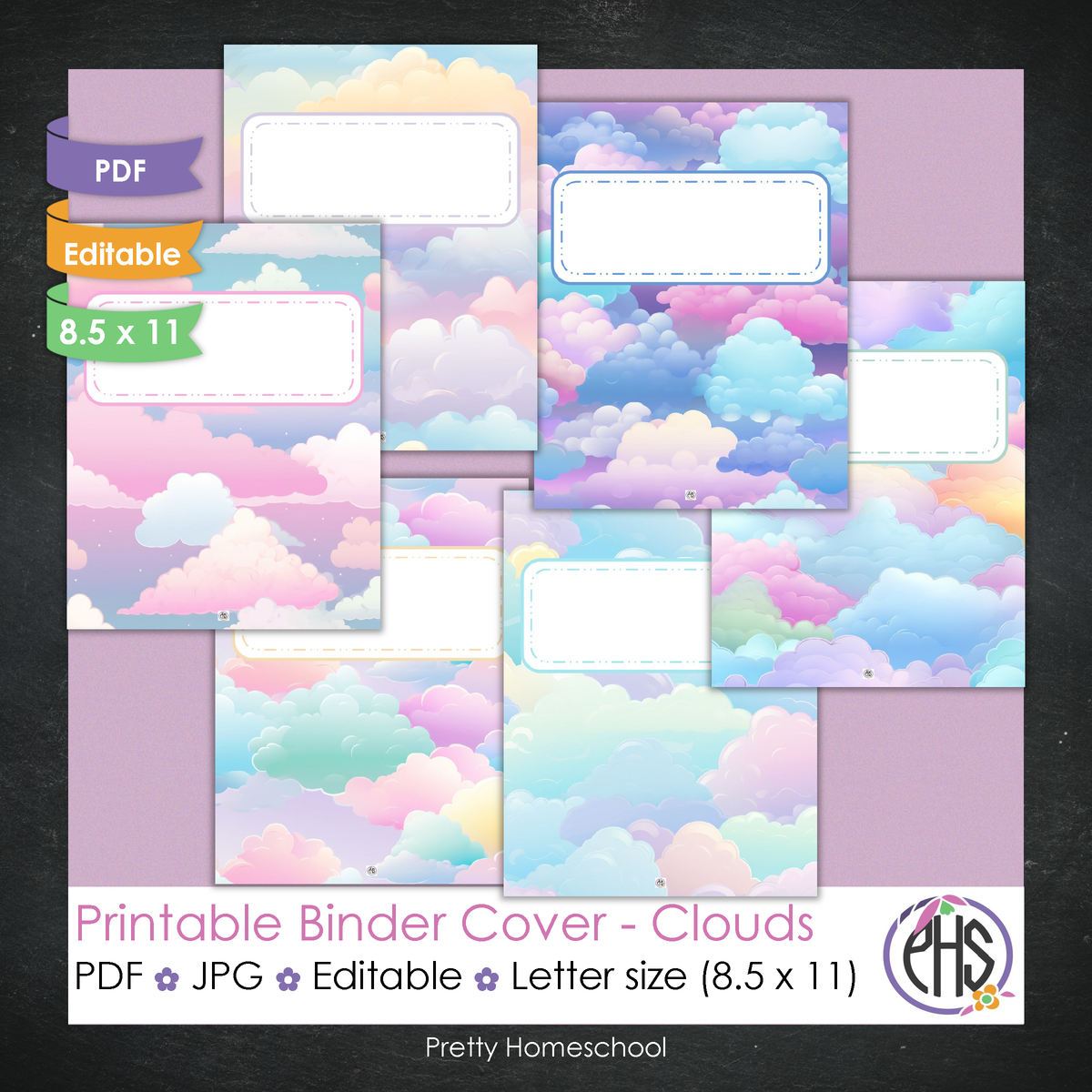 Printable and Editable Binder Covers and Spines - Clouds – Pretty ...