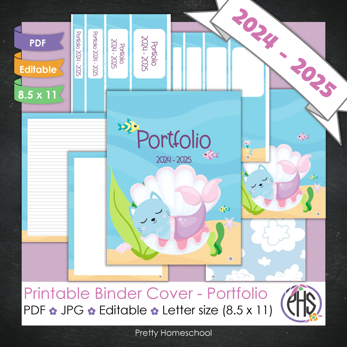 Editable and Printable Portfolio Binder Covers and Spines | Mermaid Ca ...