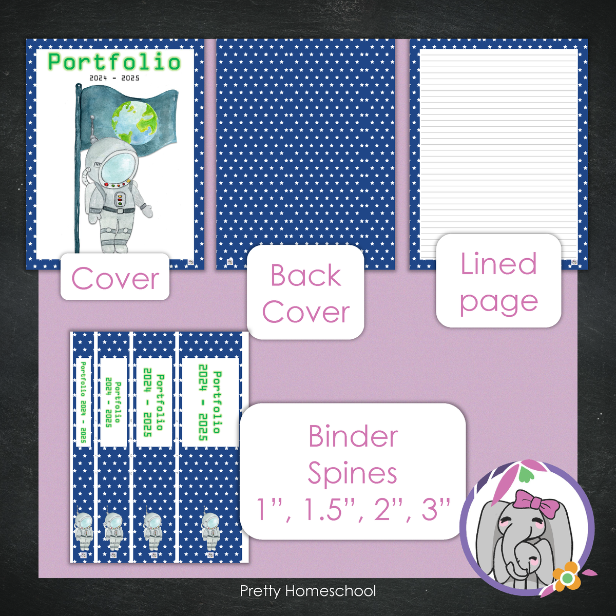 Editable and Printable Portfolio Binder Covers and Spines | Astronaut ...