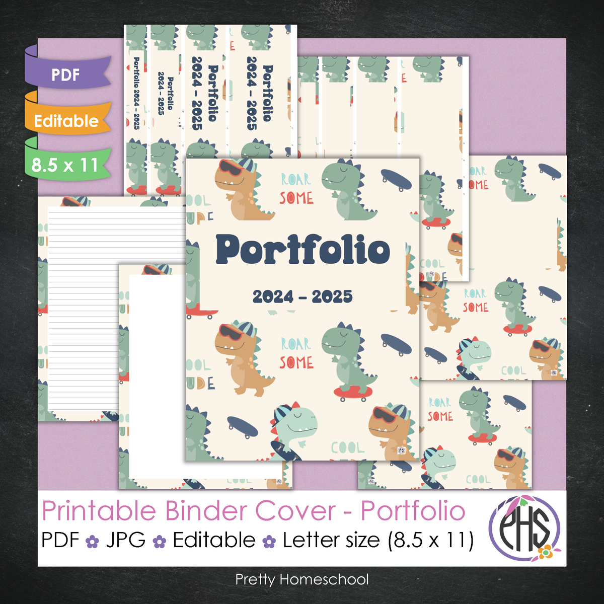 Editable and Printable Portfolio Binder Covers and Spines | Cool Dinos ...