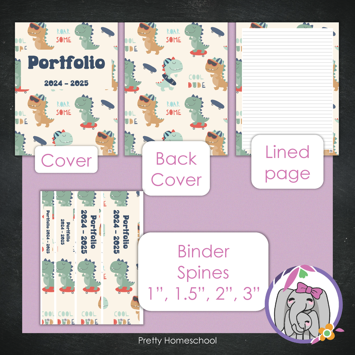 Editable and Printable Portfolio Binder Covers and Spines | Cool Dinos ...