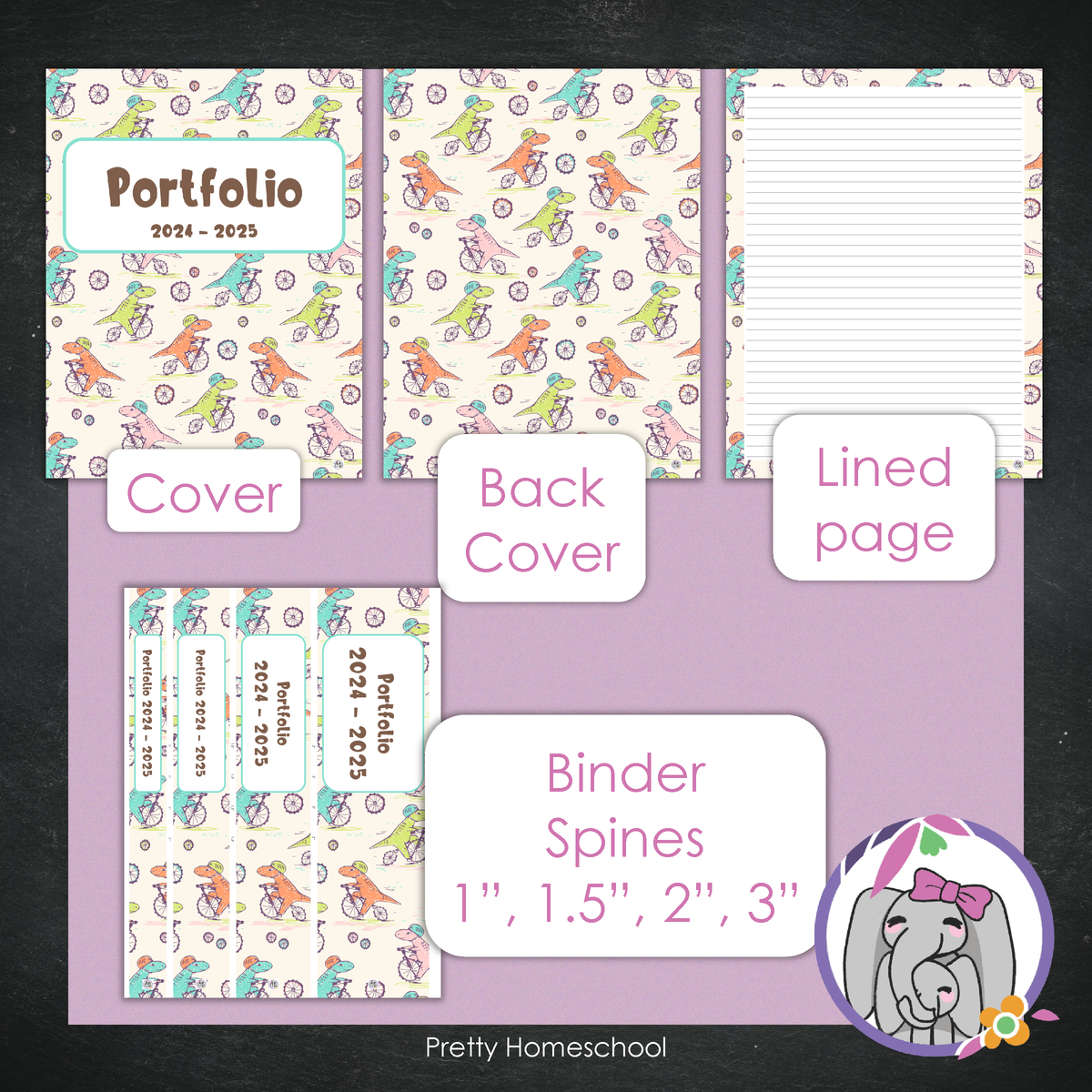 Editable and Printable Portfolio Binder Covers and Spines | Dinosaurs ...