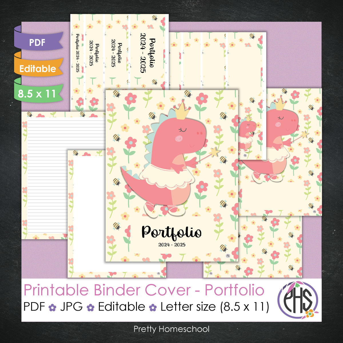 Editable and Printable Portfolio Binder Covers and Spines | Dinosaur G ...