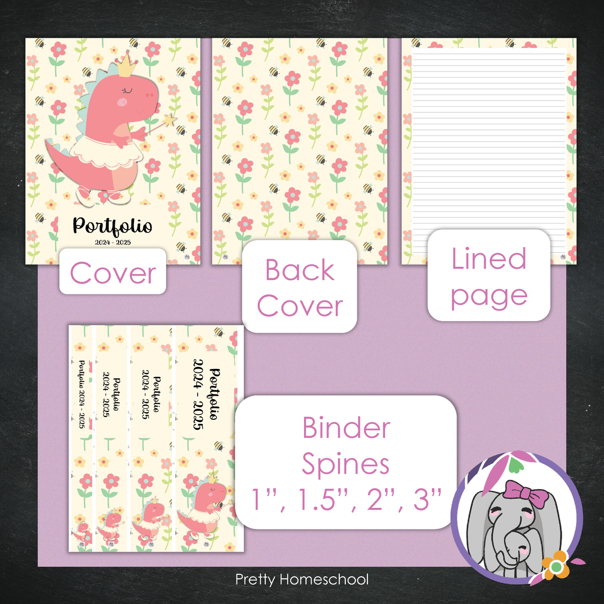 Editable and Printable Portfolio Binder Covers and Spines | Dinosaur G ...
