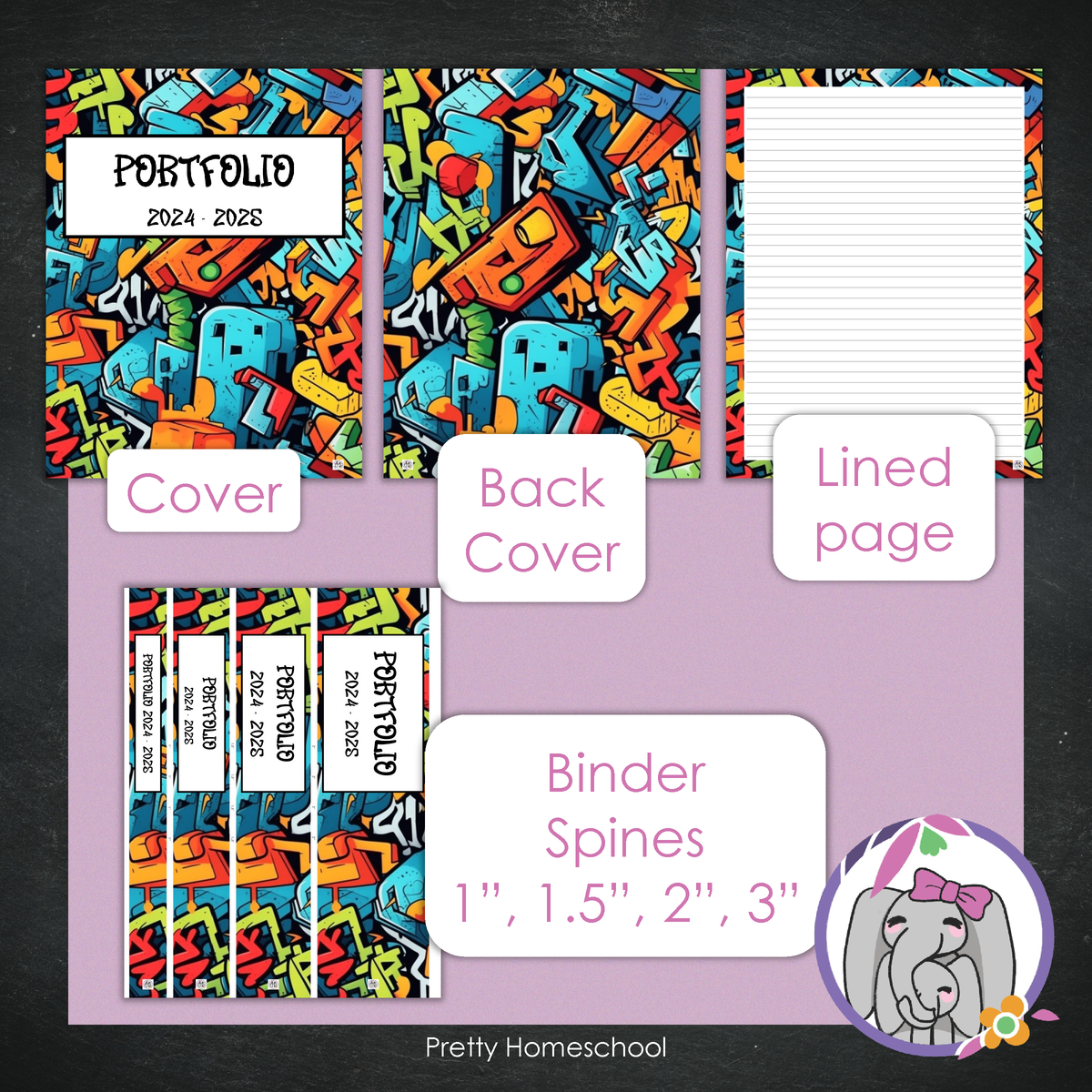 Editable and Printable Portfolio Binder Covers and Spines | Graffiti T ...