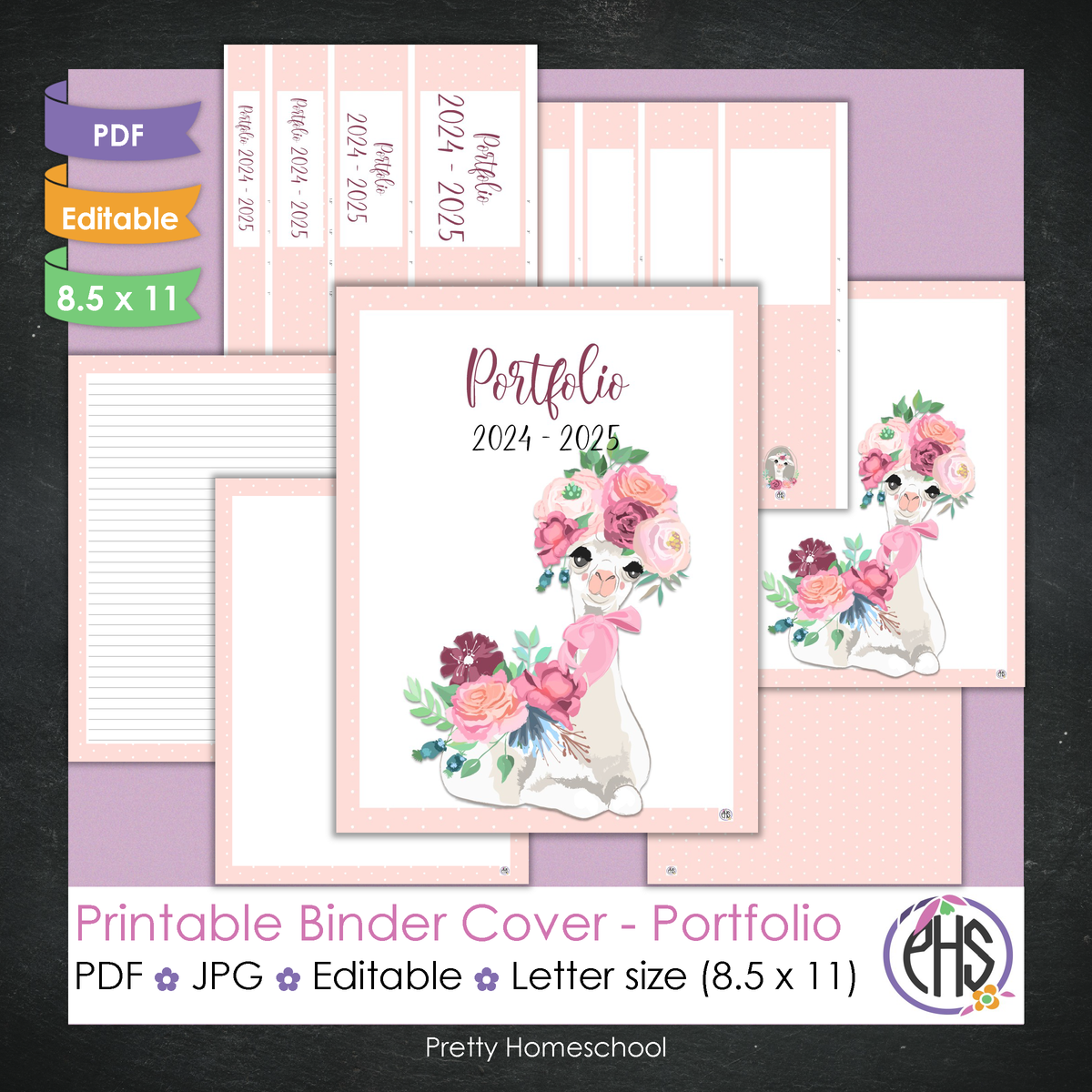 Editable and Printable Portfolio Binder Covers and Spines | Llama Them ...