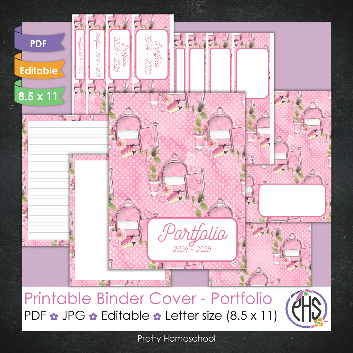 Editable and Printable Portfolio Binder Covers and Spines | Pink Schoo ...