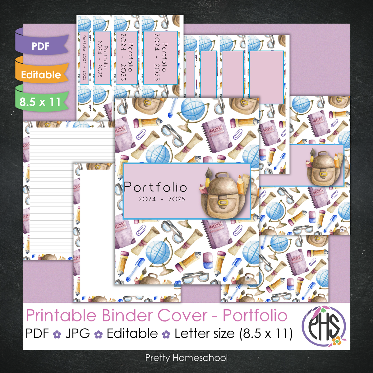 Editable and Printable Portfolio Binder Covers and Spines | Purple Sch ...