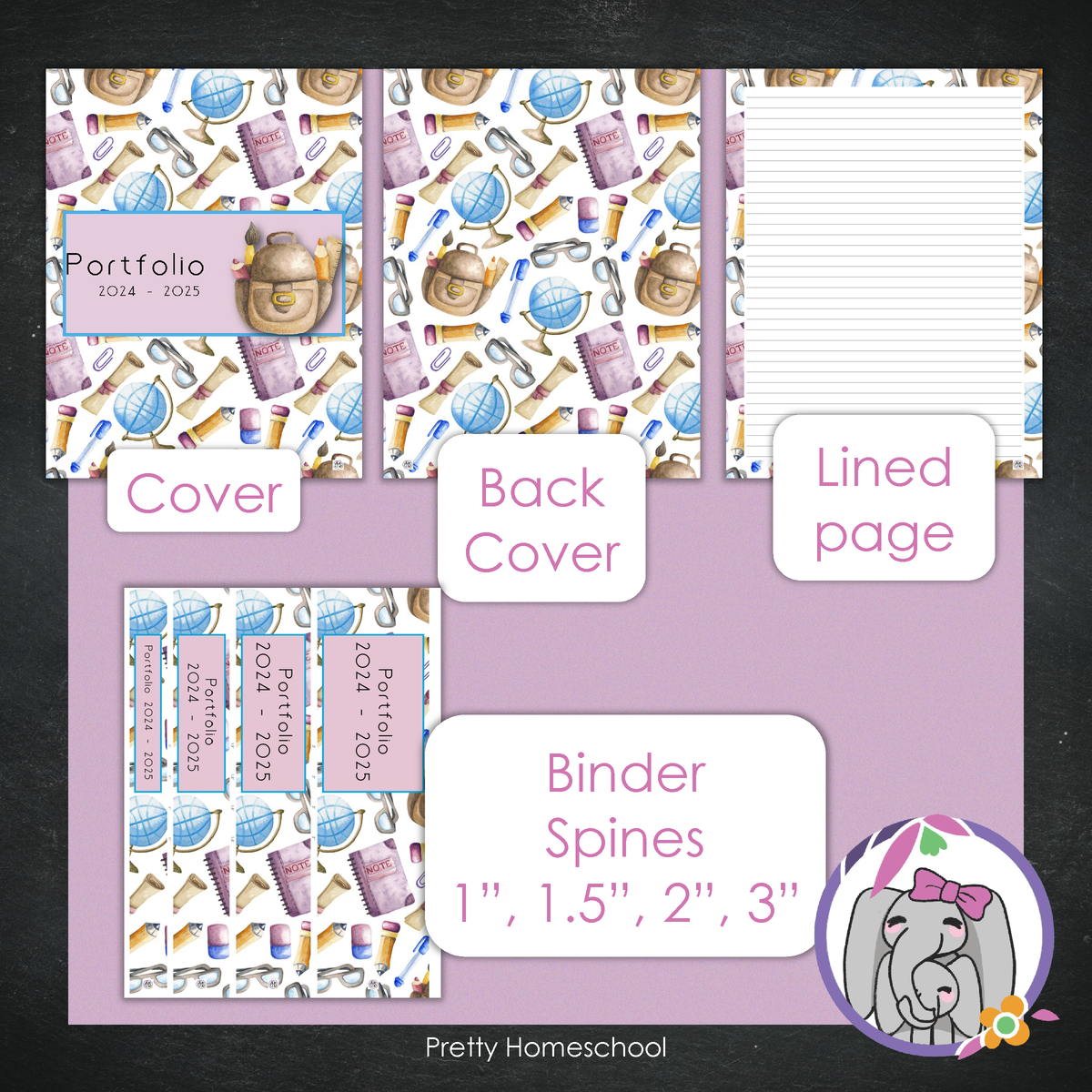 Editable and Printable Portfolio Binder Covers and Spines | Purple Sch ...