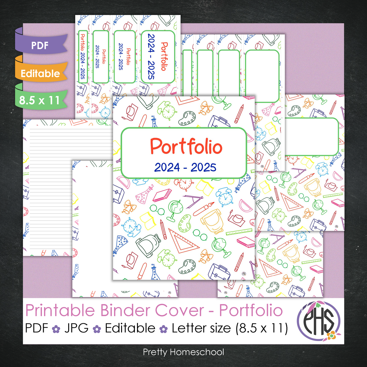 Editable and Printable Portfolio Binder Covers and Spines | School Sta ...