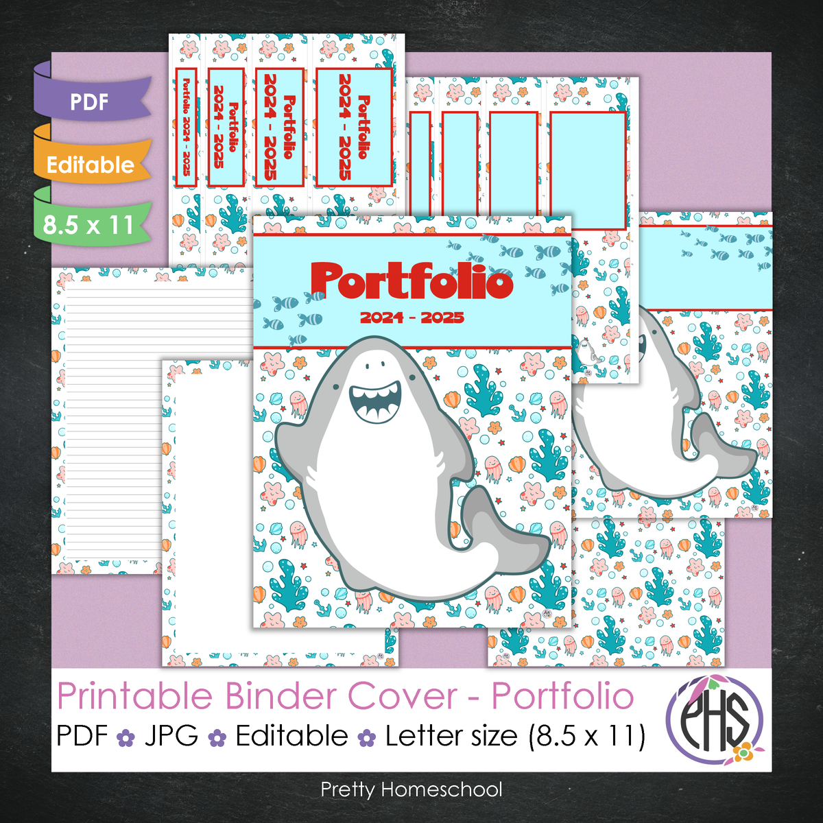 Editable and Printable Portfolio Binder Covers and Spines | Grey Shark ...