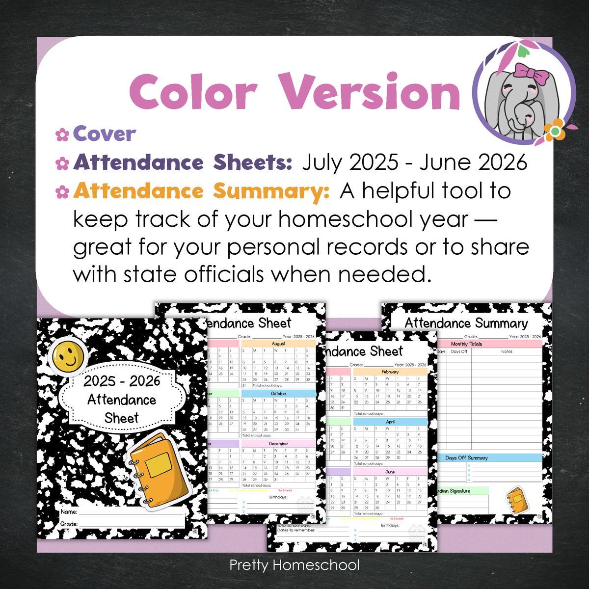 Homeschool Attendance Sheet 2025–2026 - Printable Tracker + Yearly Sum ...