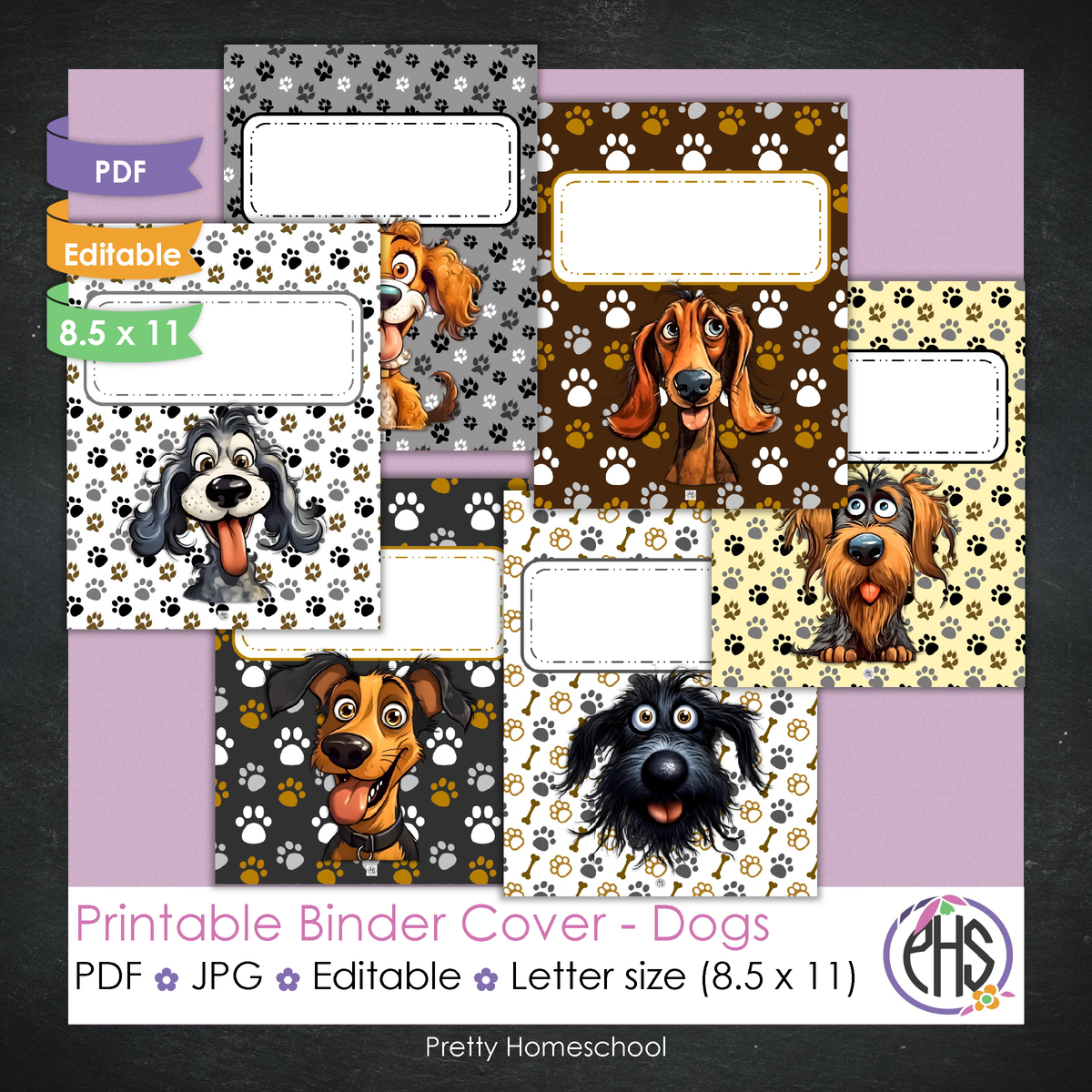 Printable and Editable Binder Covers and Spines - Happy Dogs – Pretty ...