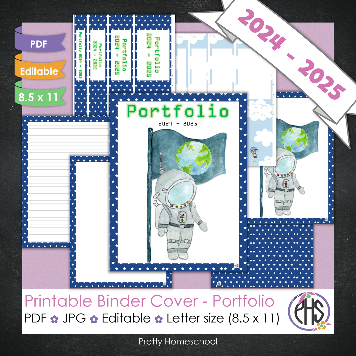 Editable and Printable Portfolio Binder Covers and Spines | Astronaut ...