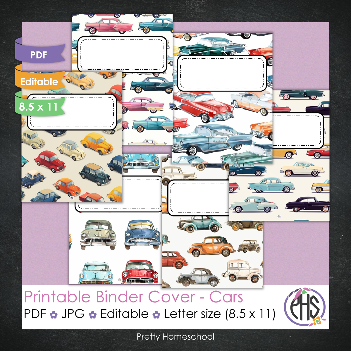 Printable and Editable Binder Covers and Spines - Vintage Cars – Pretty ...
