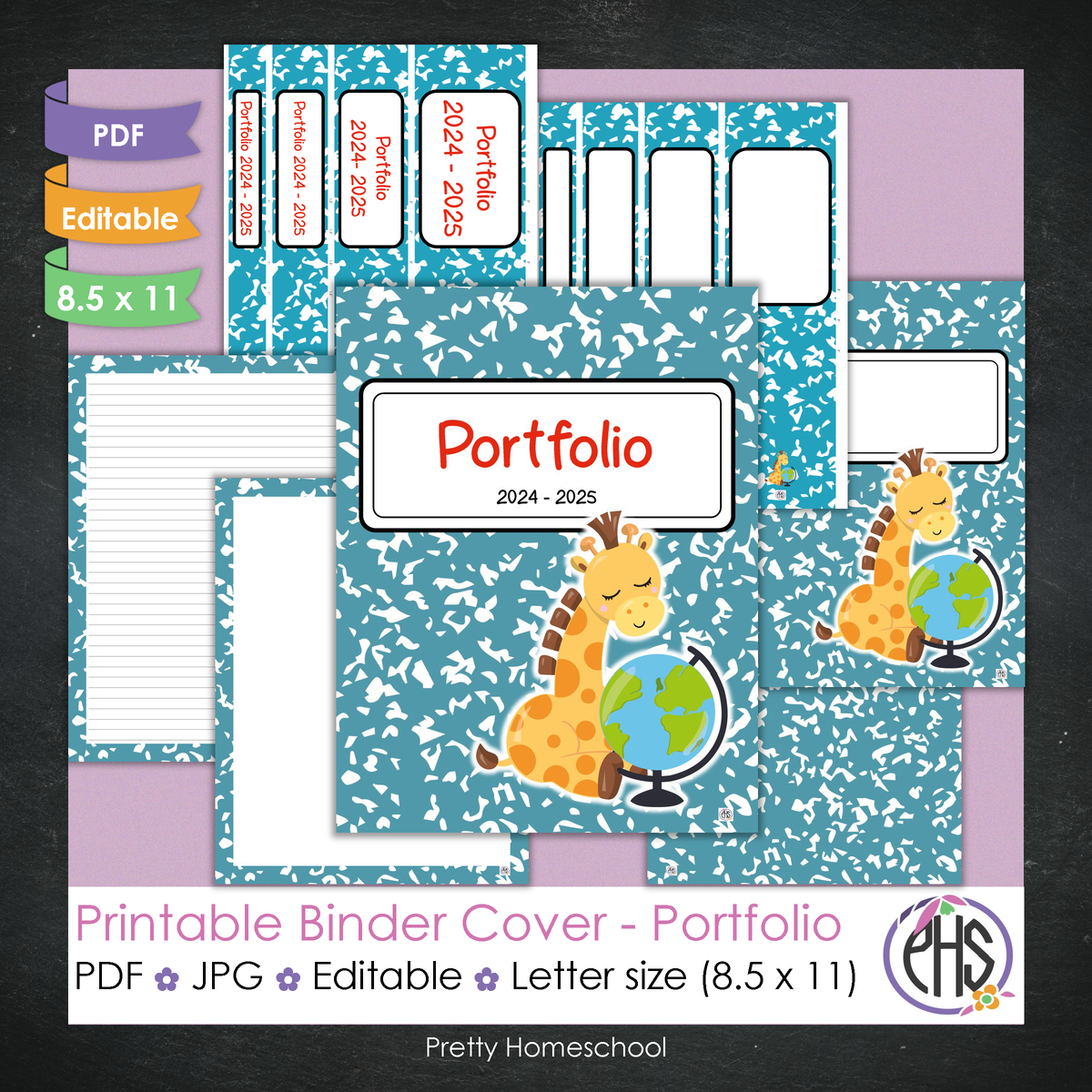 Editable and Printable Portfolio Binder Covers and Spines | School Ani ...