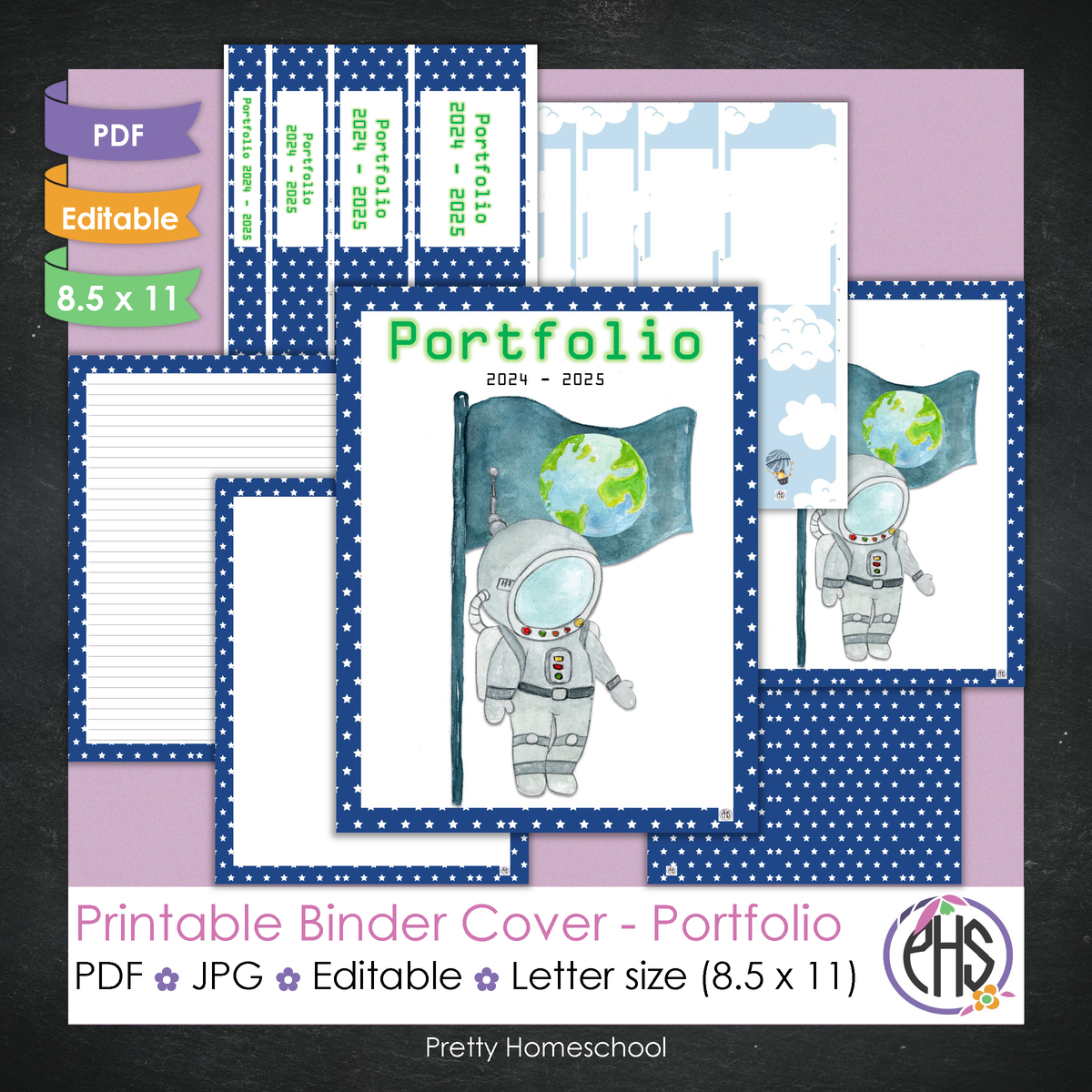 Editable and Printable Portfolio Binder Covers and Spines | Astronaut ...