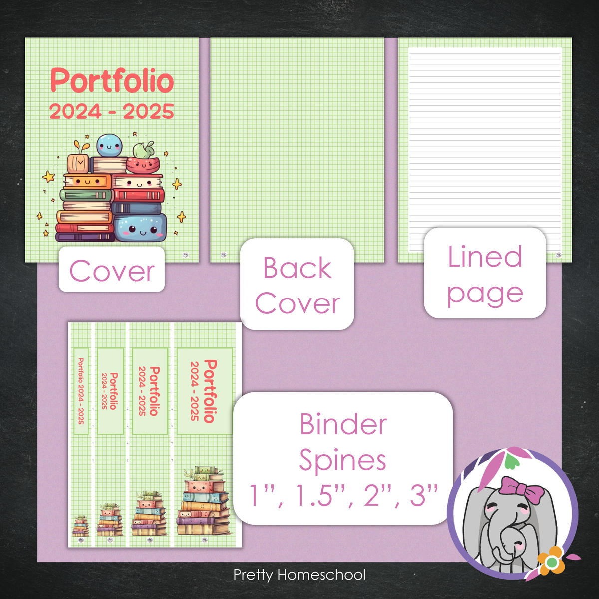 Editable and Printable Portfolio Binder Covers and Spines | Kawaii Sch ...