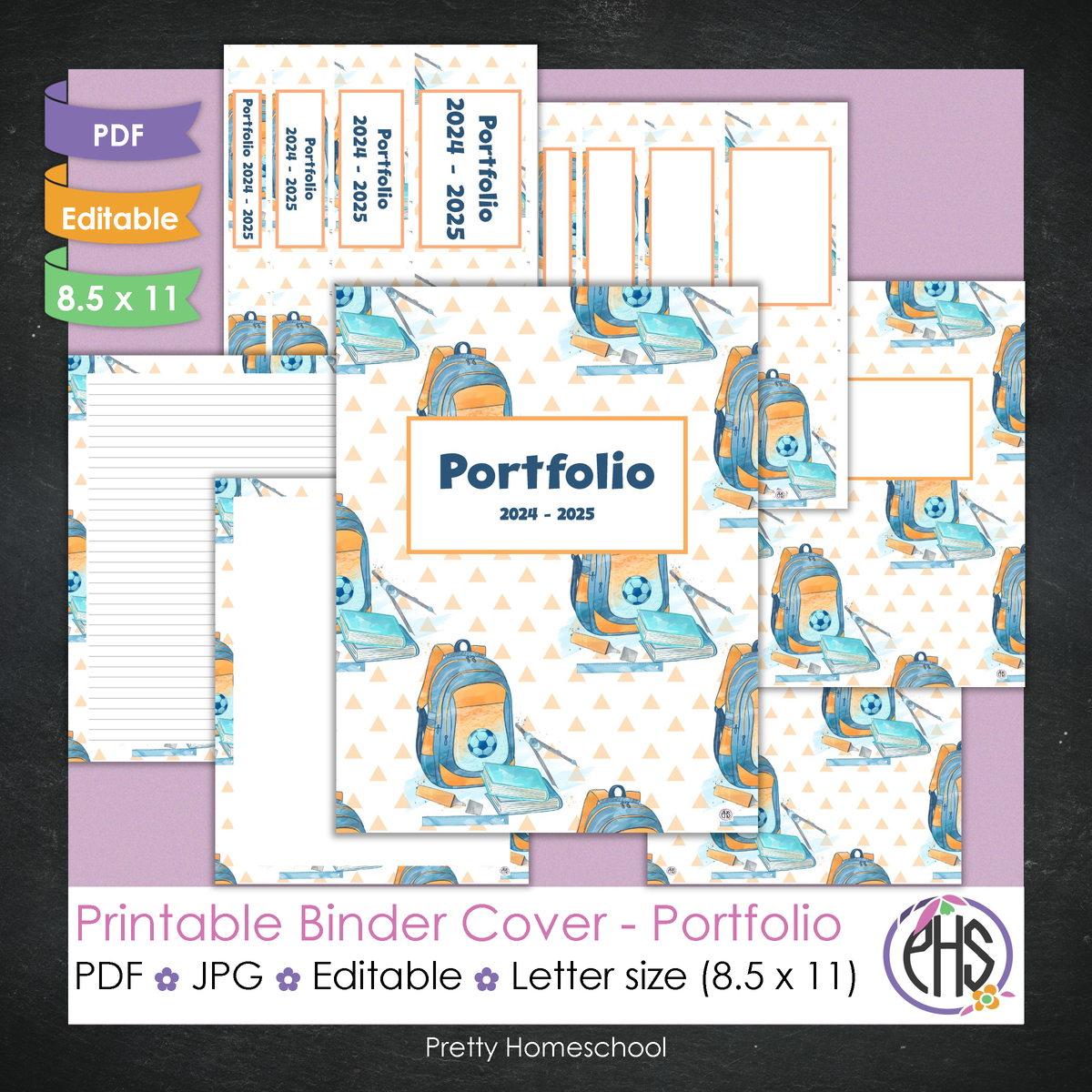 Editable and Printable Portfolio Binder Covers and Spines | Blue Schoo ...