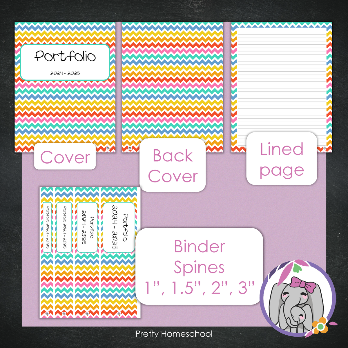 Editable and Printable Portfolio Binder Covers and Spines | Bright Col ...