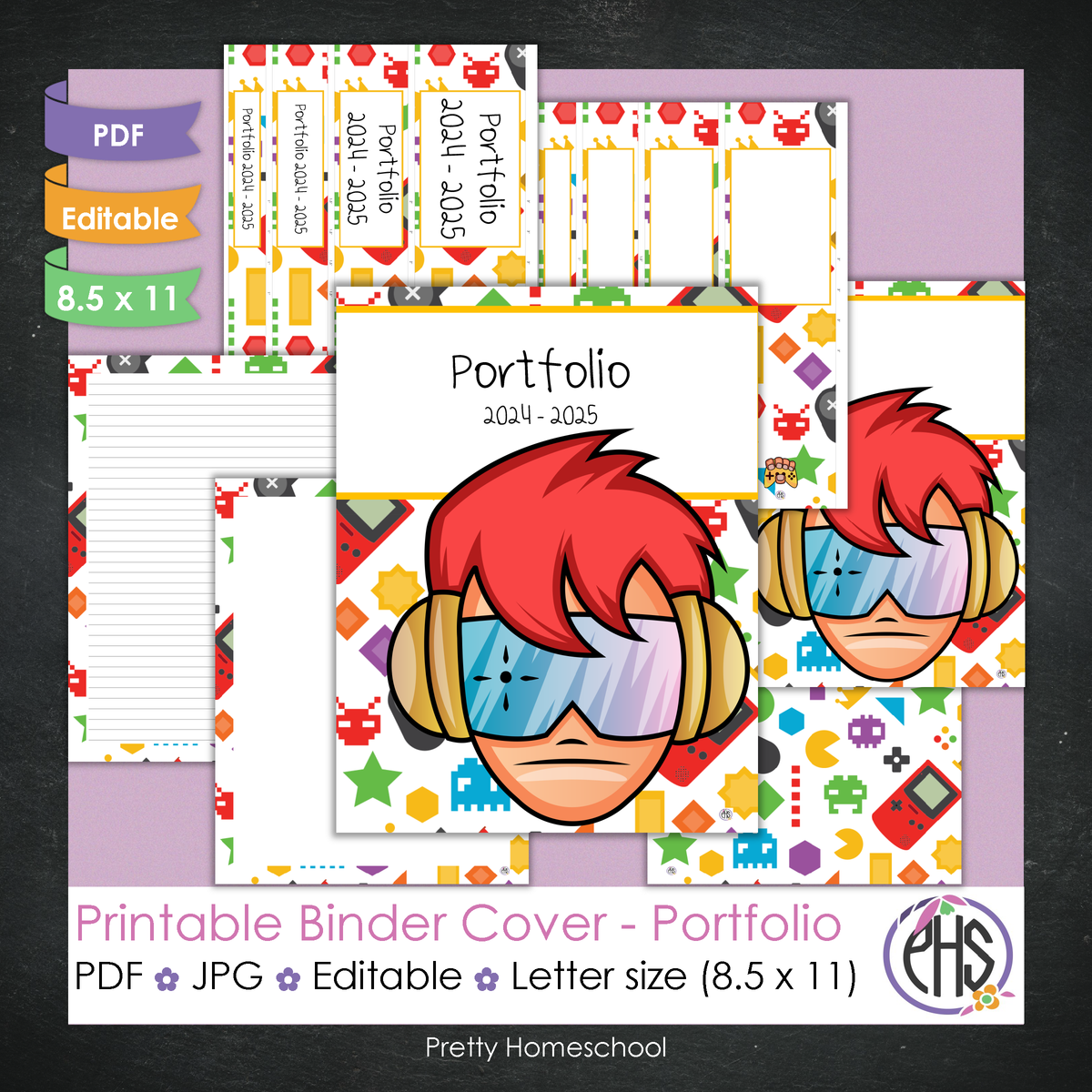 Editable and Printable Portfolio Binder Covers and Spines | Video Game ...