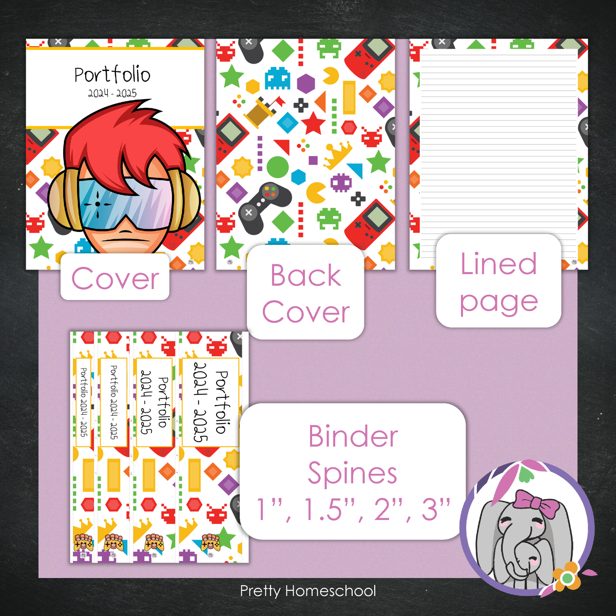 Editable and Printable Portfolio Binder Covers and Spines | Video Game ...