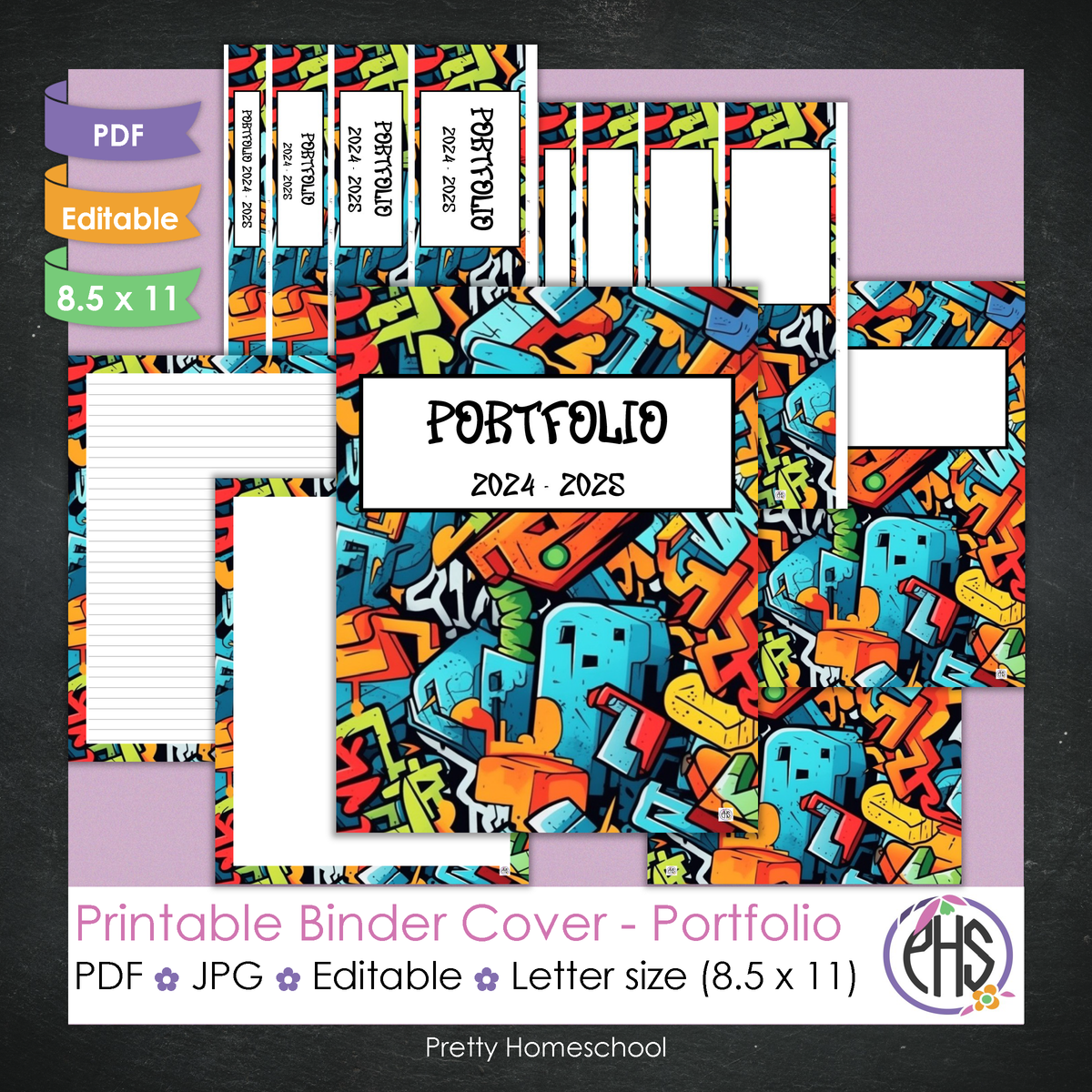 Editable and Printable Portfolio Binder Covers and Spines | Graffiti T ...