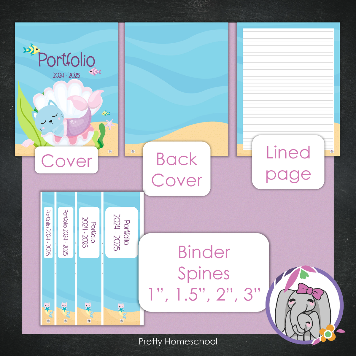 Editable and Printable Portfolio Binder Covers and Spines | Mermaid Ca ...