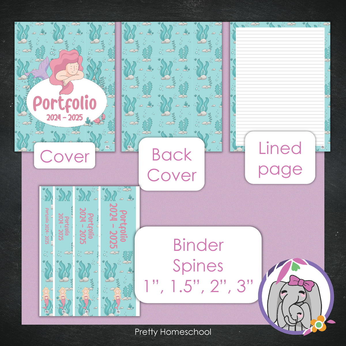 Editable and Printable Portfolio Binder Covers and Spines | Mermaids T ...