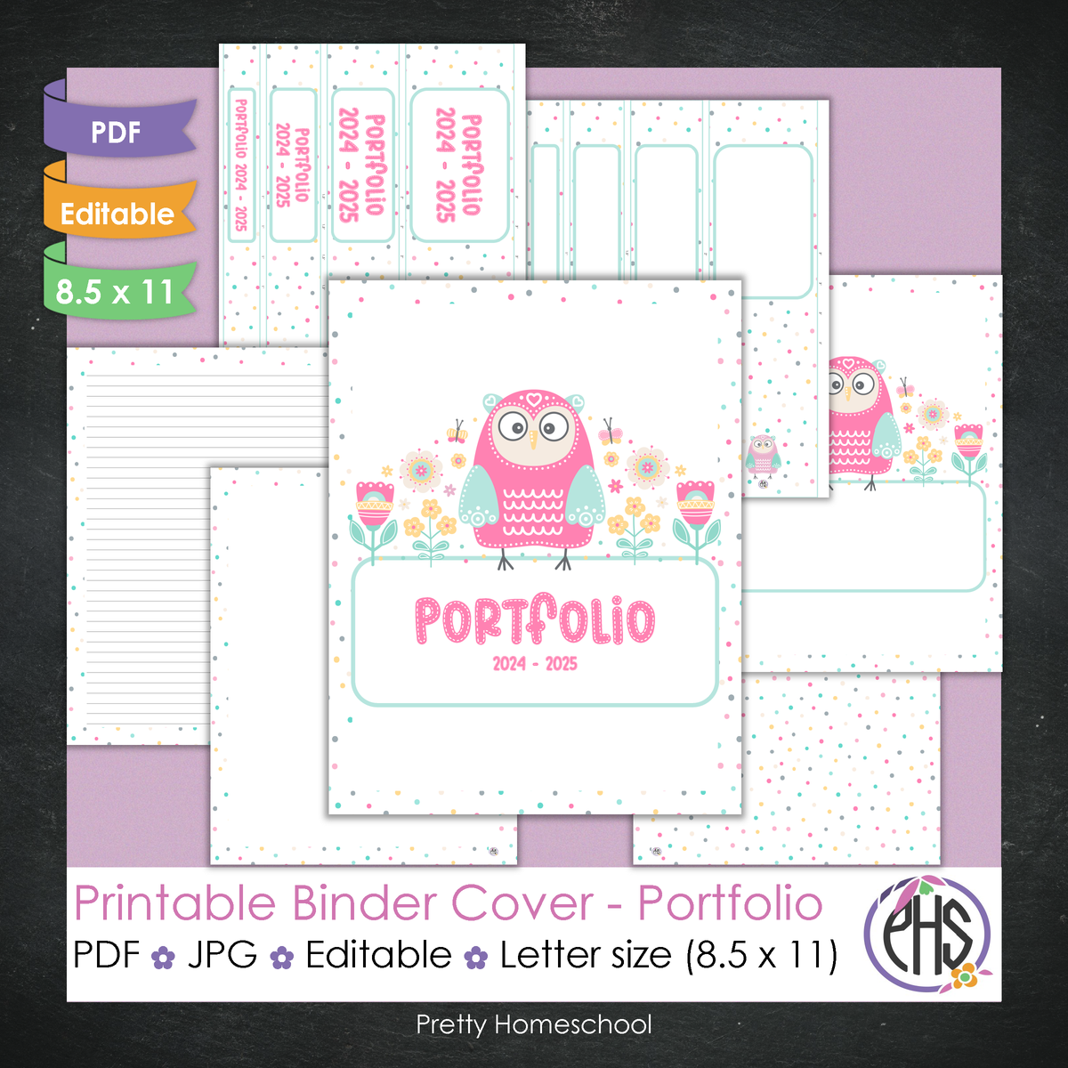 Editable and Printable Portfolio Binder Covers and Spines | Owls and F ...