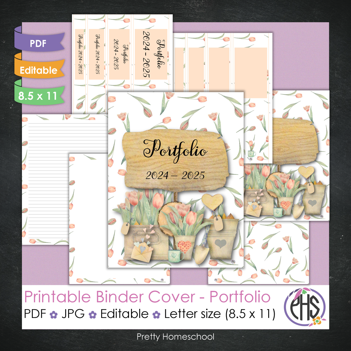 Editable and Printable Portfolio Binder Covers and Spines | Pink Flowe ...