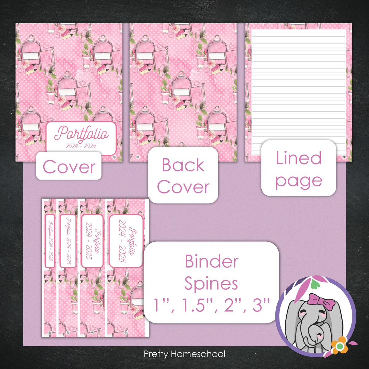 Editable and Printable Portfolio Binder Covers and Spines | Pink Schoo ...