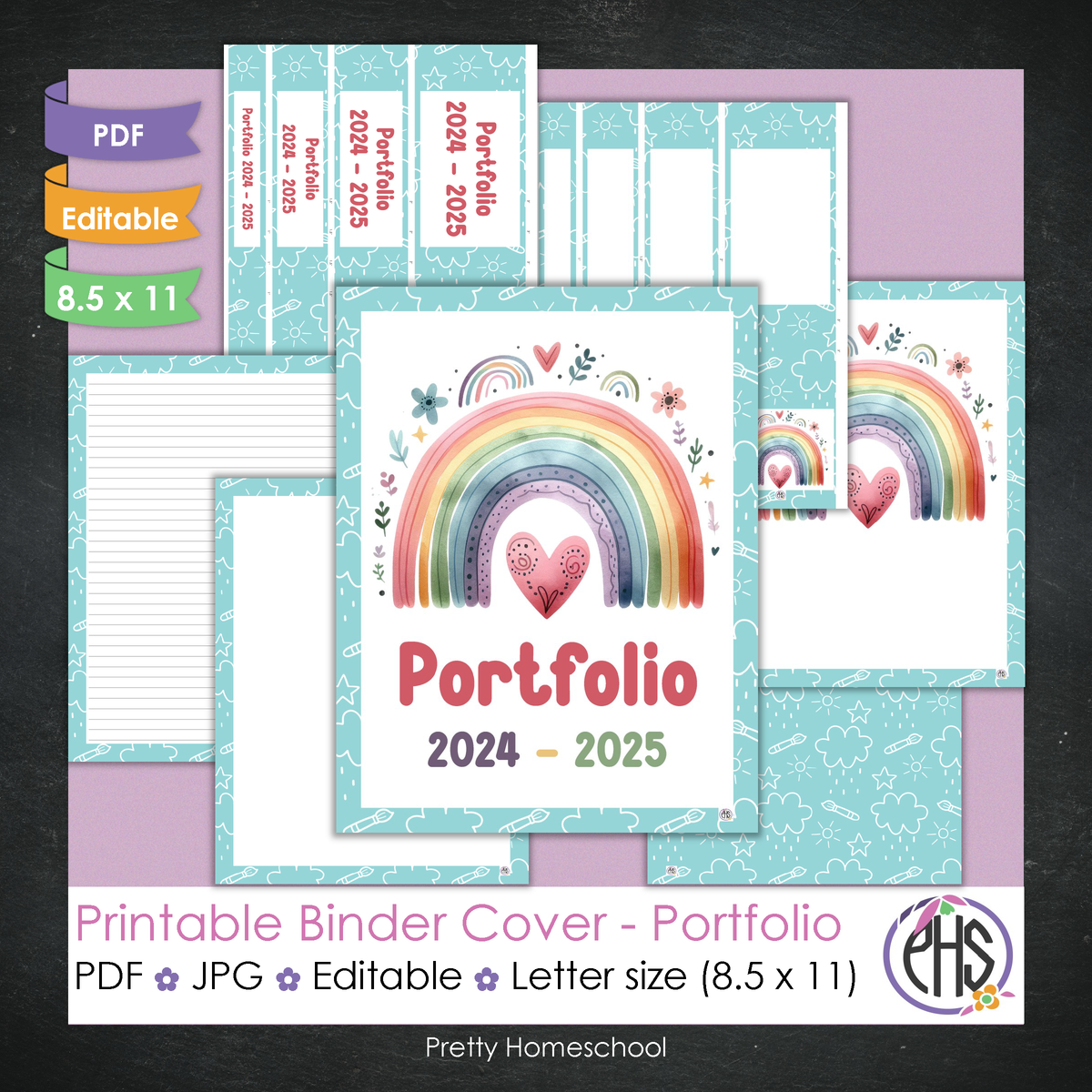 Editable and Printable Portfolio Binder Covers and Spines | Rainbow Th ...