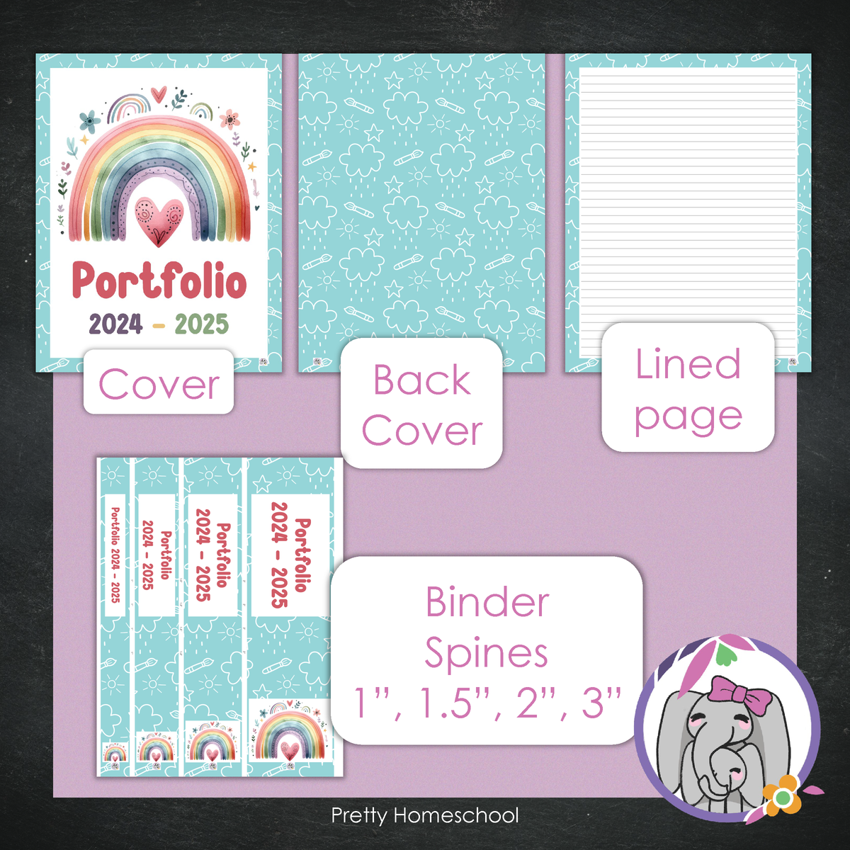 Editable and Printable Portfolio Binder Covers and Spines | Rainbow Th ...