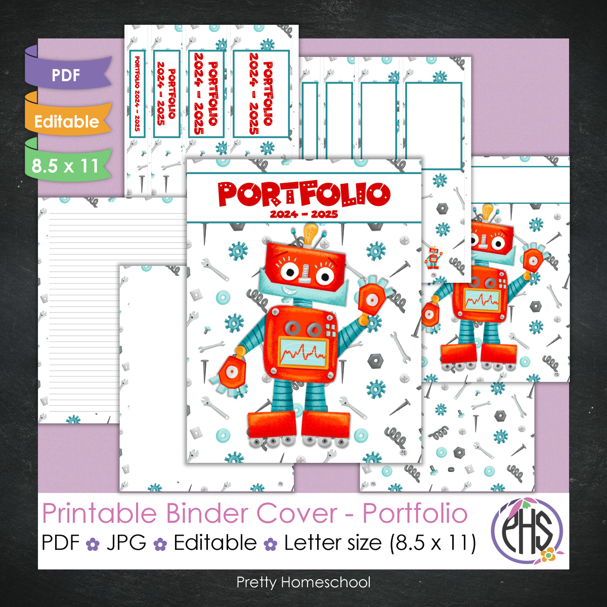 Editable and Printable Portfolio Binder Covers and Spines | Red Robot ...