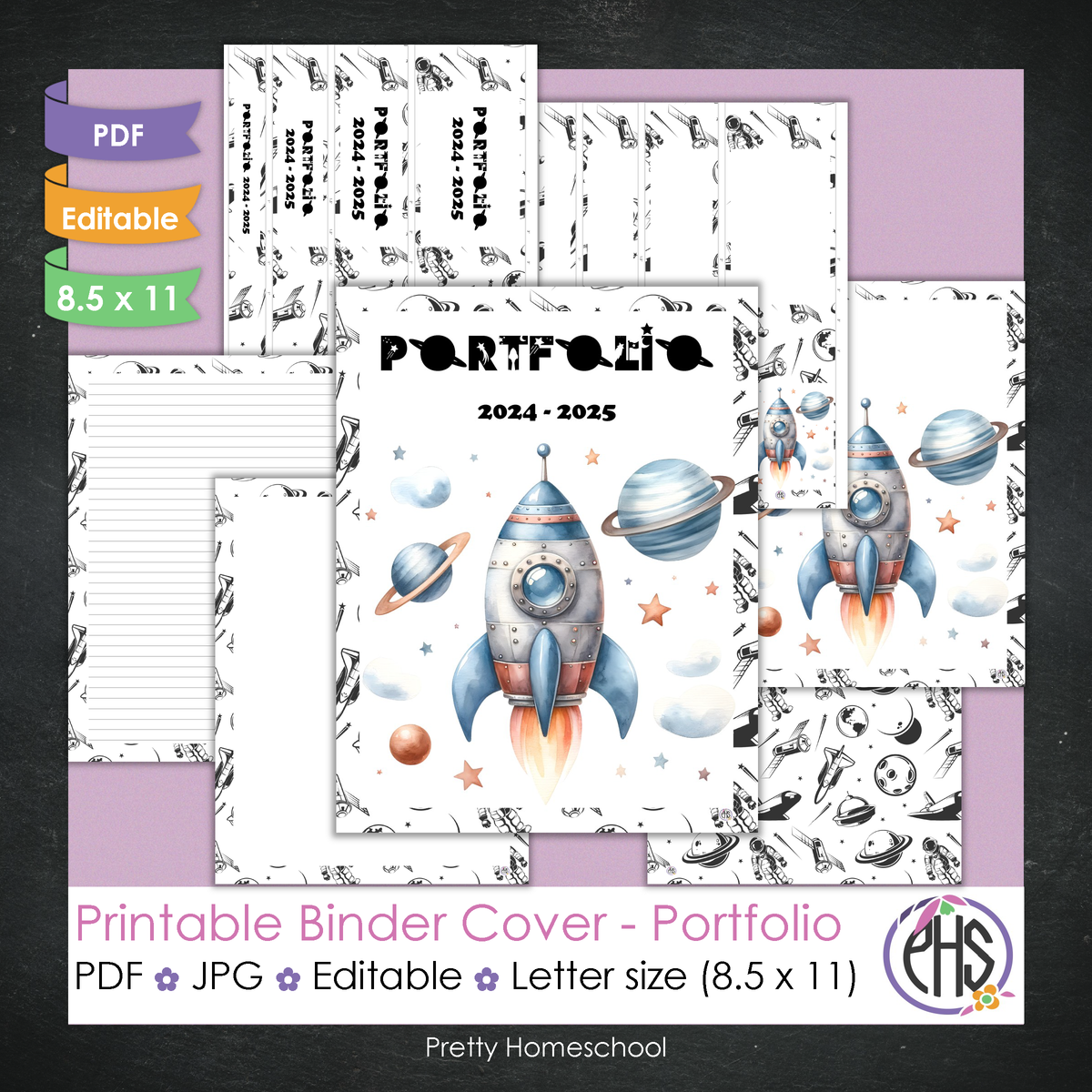 Editable and Printable Portfolio Binder Covers and Spines | Spaceship ...