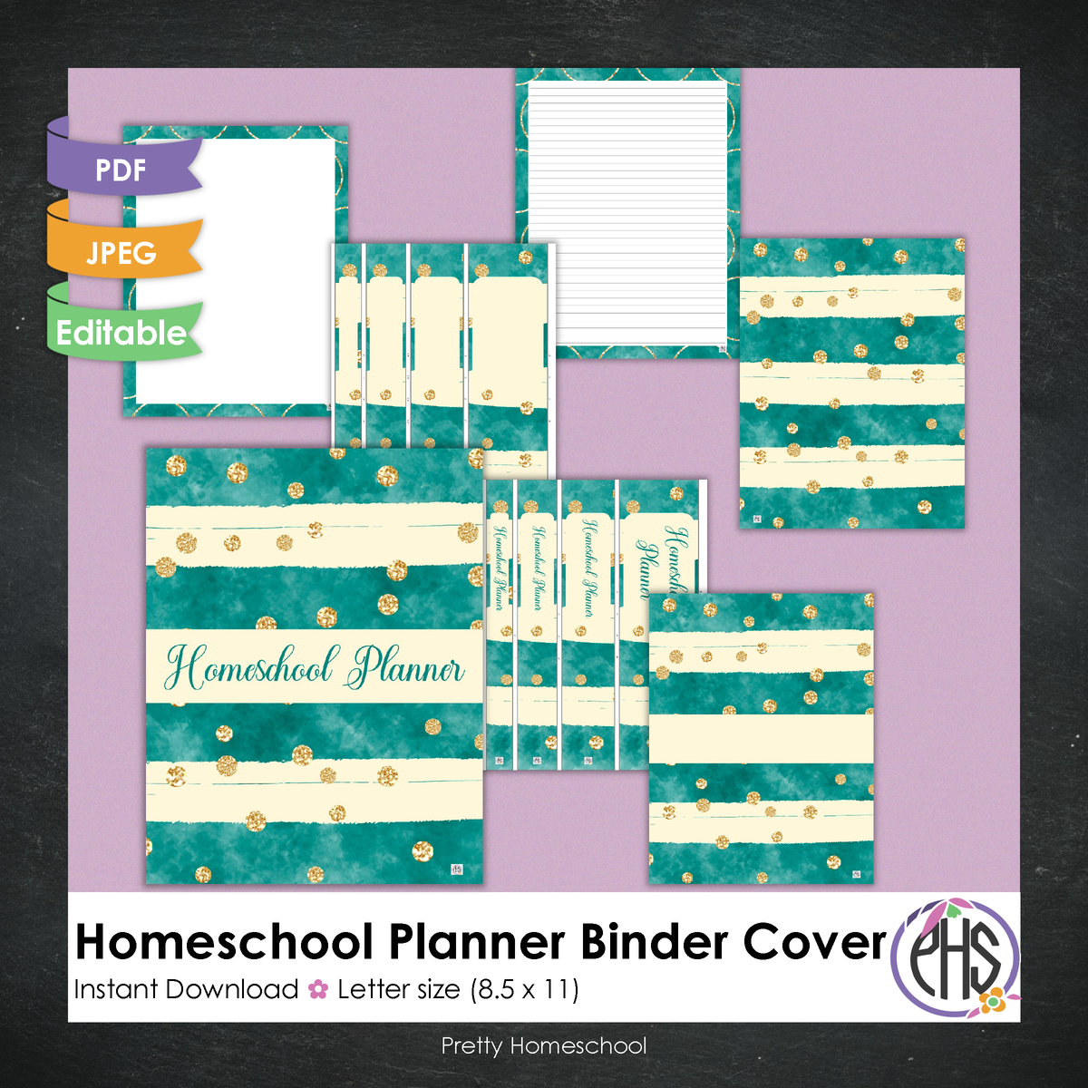 Homeschool Planner Binder Covers and Spines / Emerald and Gold – Pretty ...