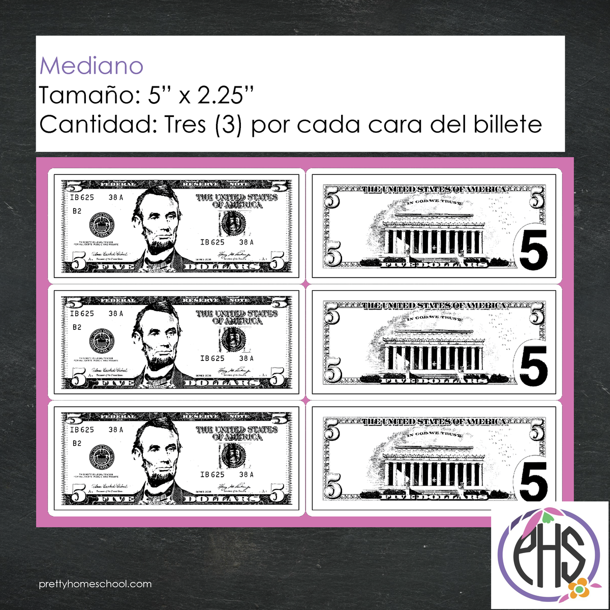 Stickers billetes de cinco dolare $5 / Blanco y negro – Pretty Homeschool
