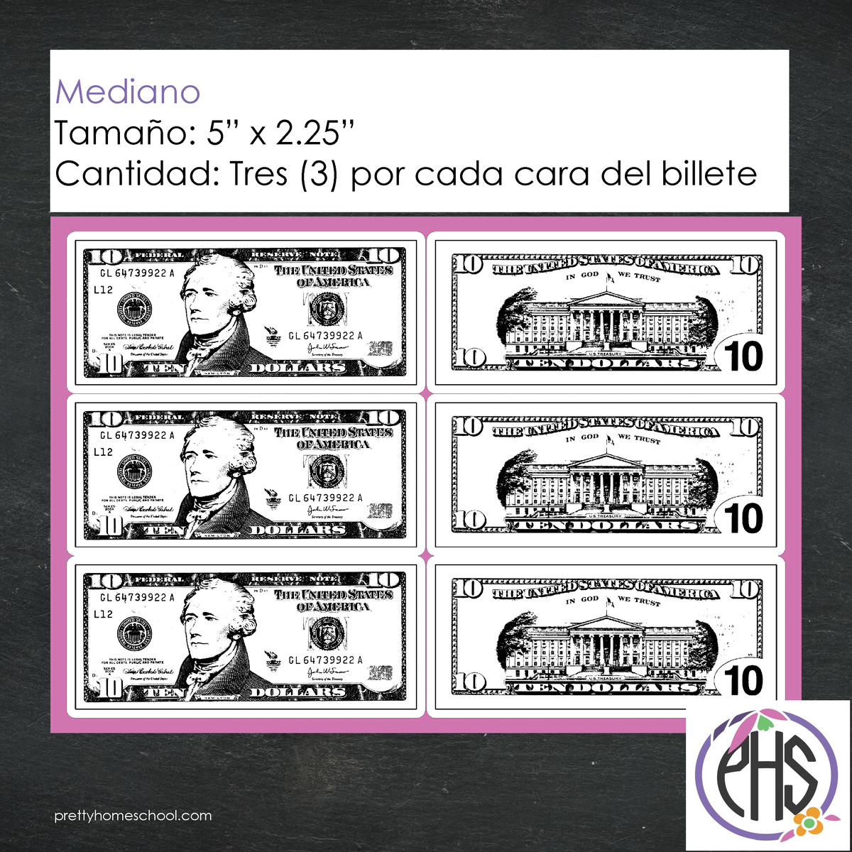 Stickers billetes de diez dolares $10 / Blanco y negro – Pretty Homeschool