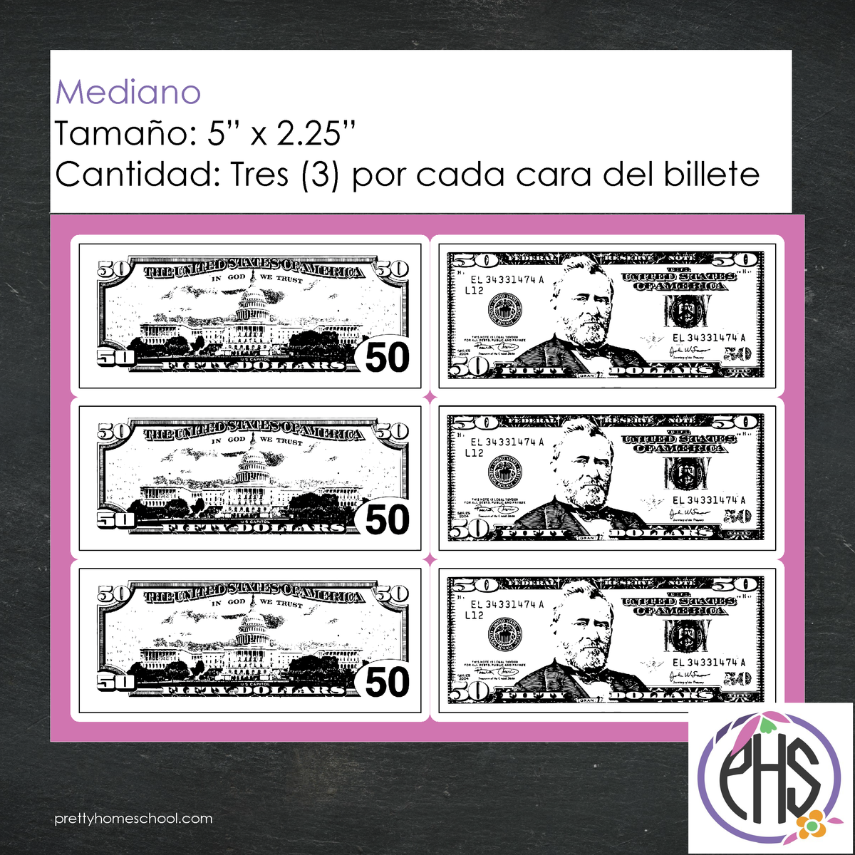Stickers billetes de cincuenta dolares $50 / Blanco y negro – Pretty ...